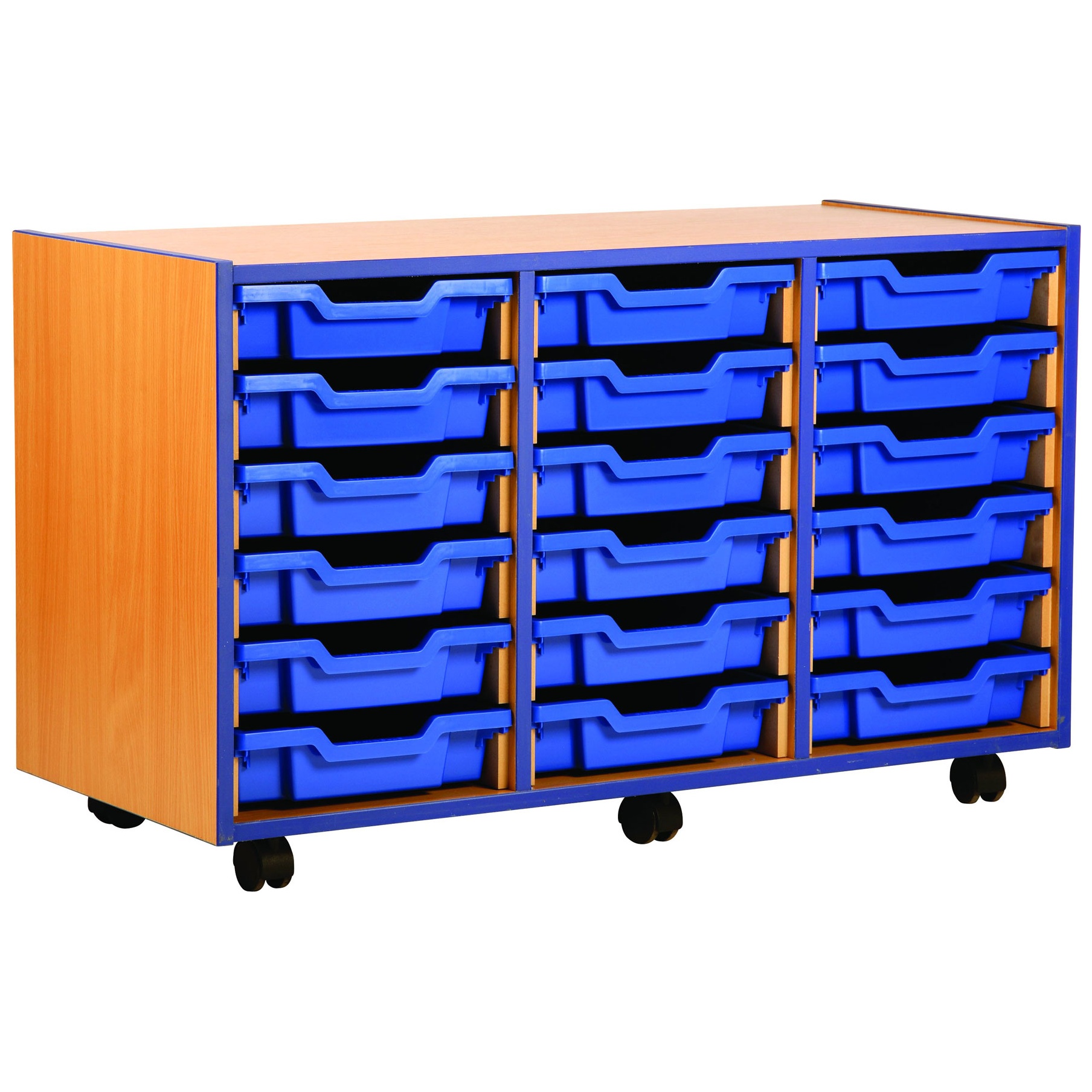 Coloured Edge 18 Tray Shallow Storage Unit | Tray Storage