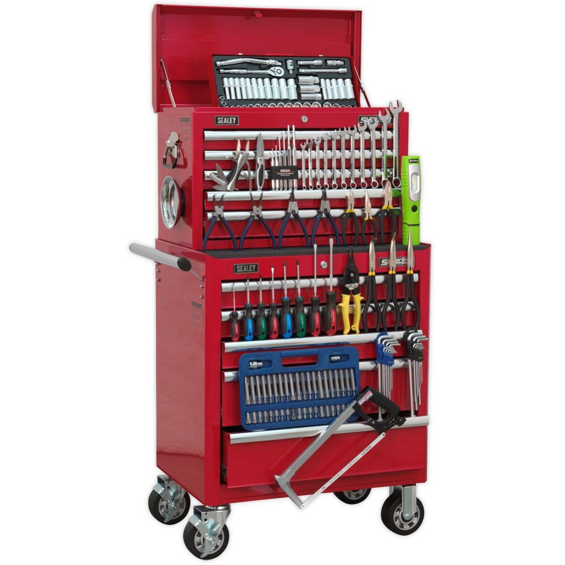 Sealey Red 10 Drawer Topchest & Rollcab Combination with 147pc Tool Kit ...