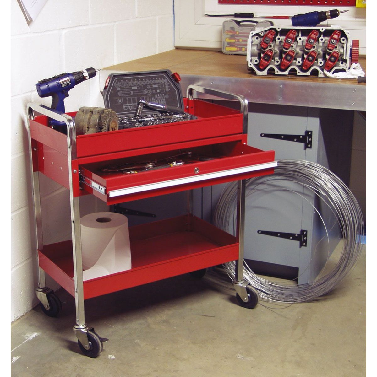 Sealey 2-Level Trolley With Lockable Drawer | Workshop Trolleys